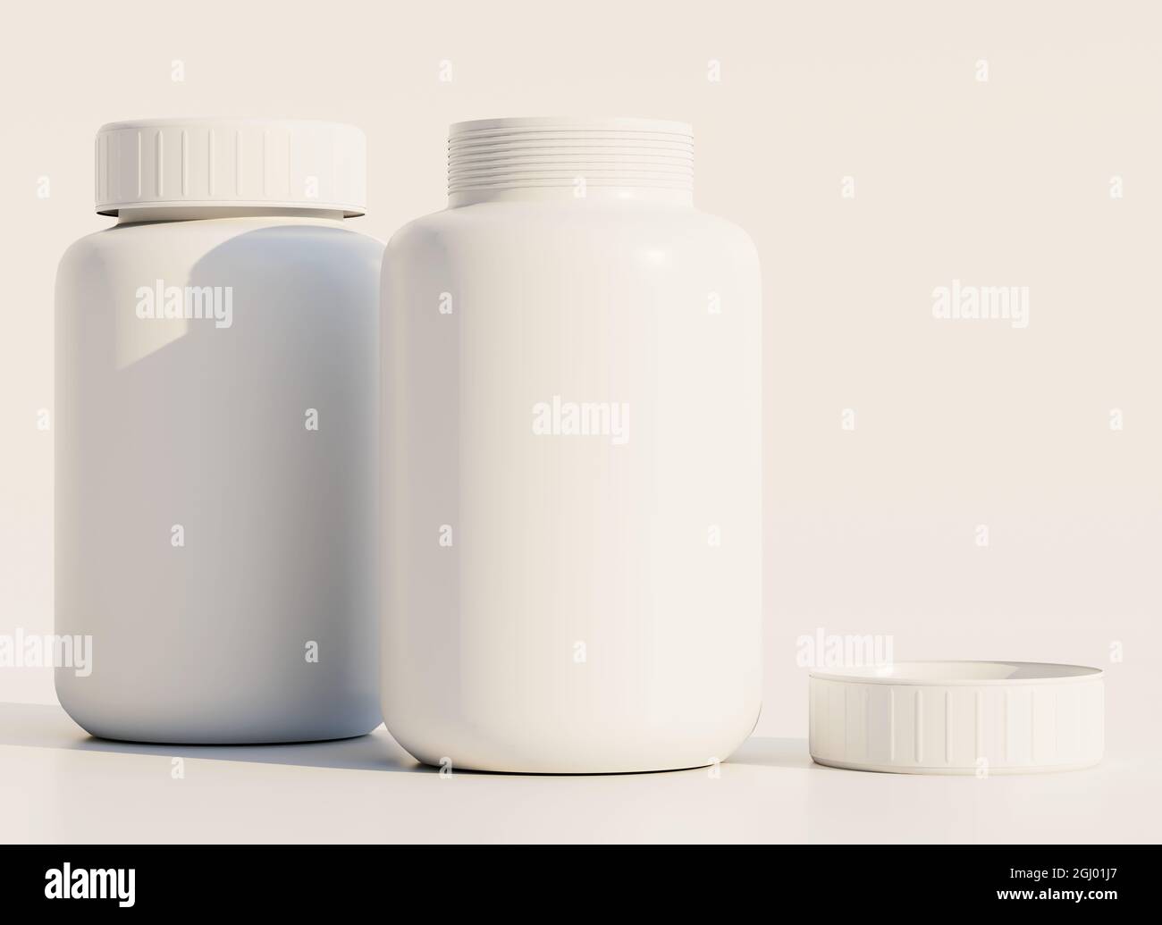Blank pharmacy plastic bottles. White empty medicine containers. 3D ...