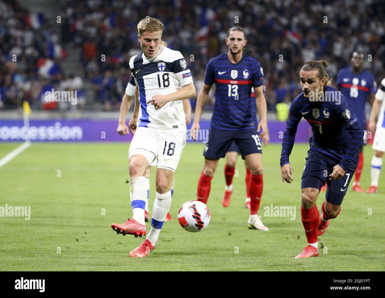 Jere Uronen of Finland, Antoine Griezmann of France during the FIFA ...