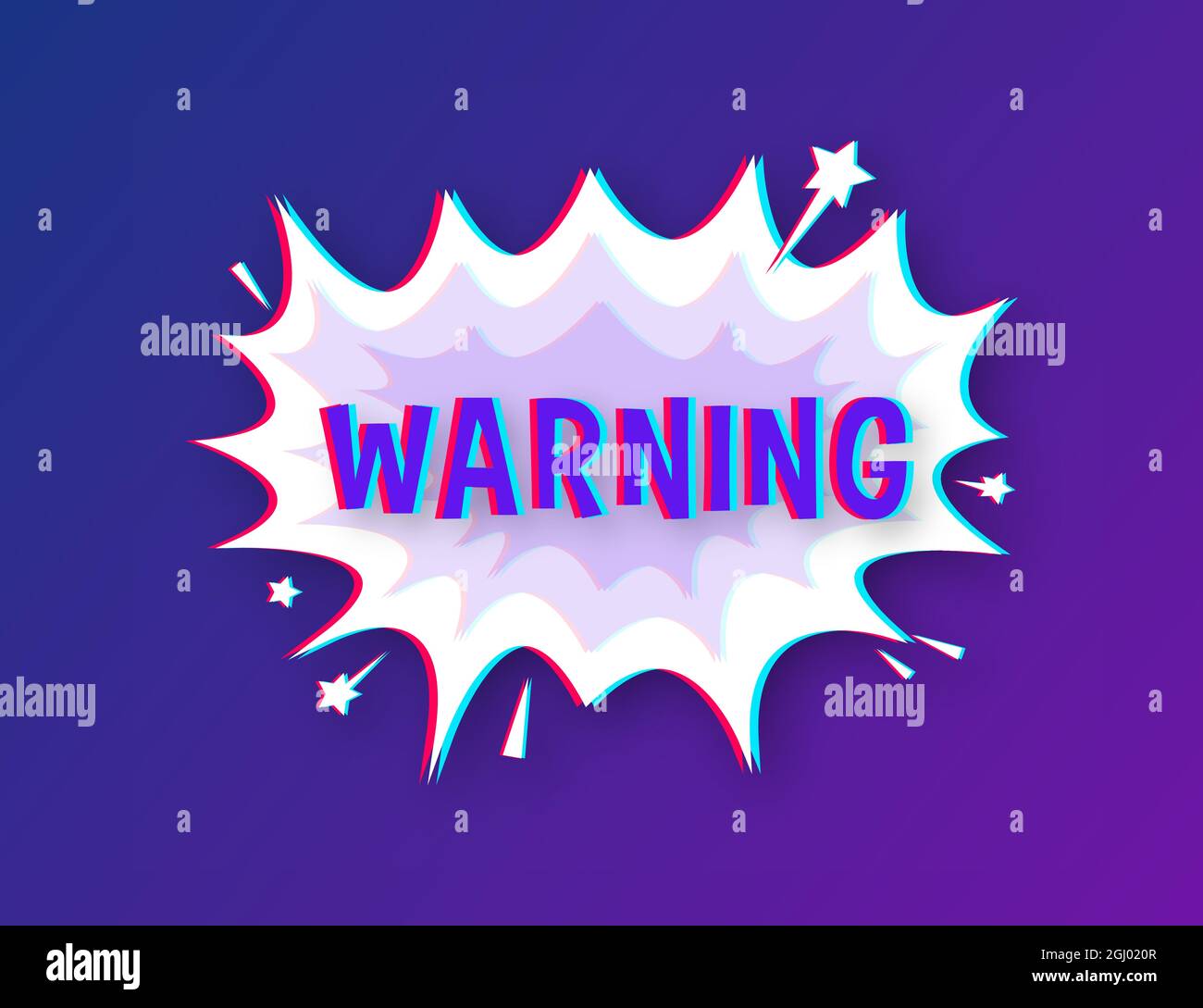 Comic speech bubbles with text warning. Glitch icon. Symbol, sticker ...