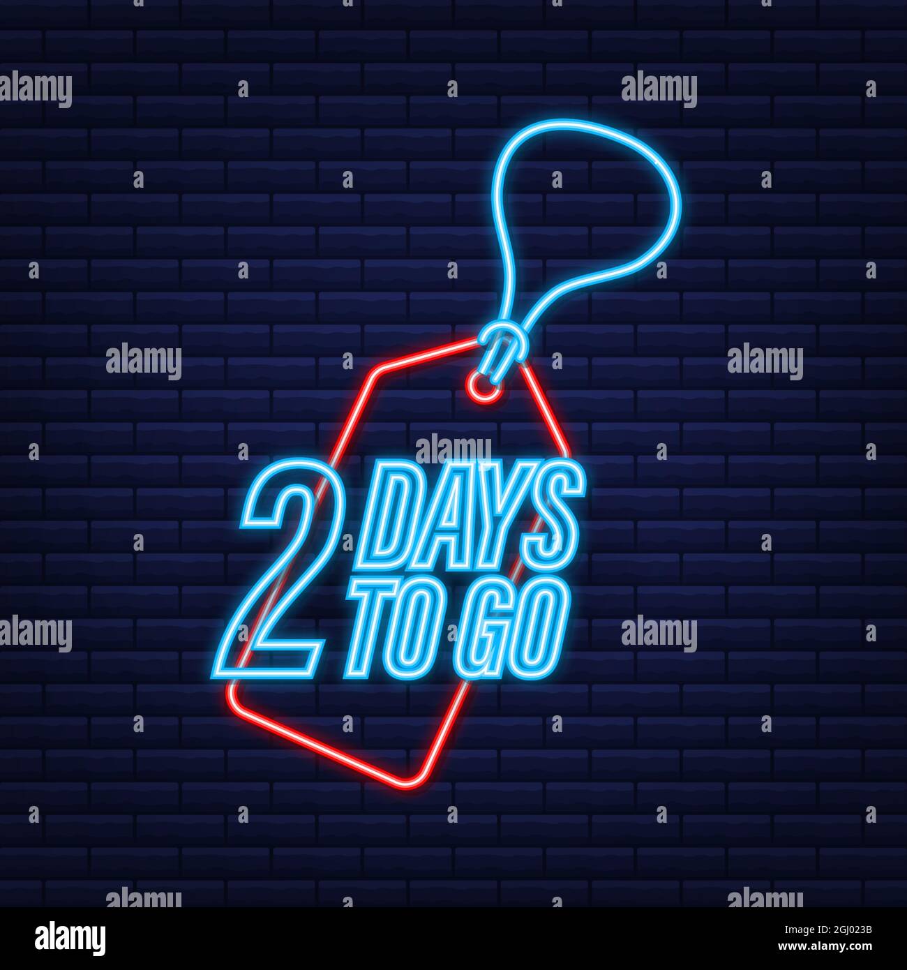2 Days to go. Countdown timer. Neon icon. Time icon. Count time sale ...