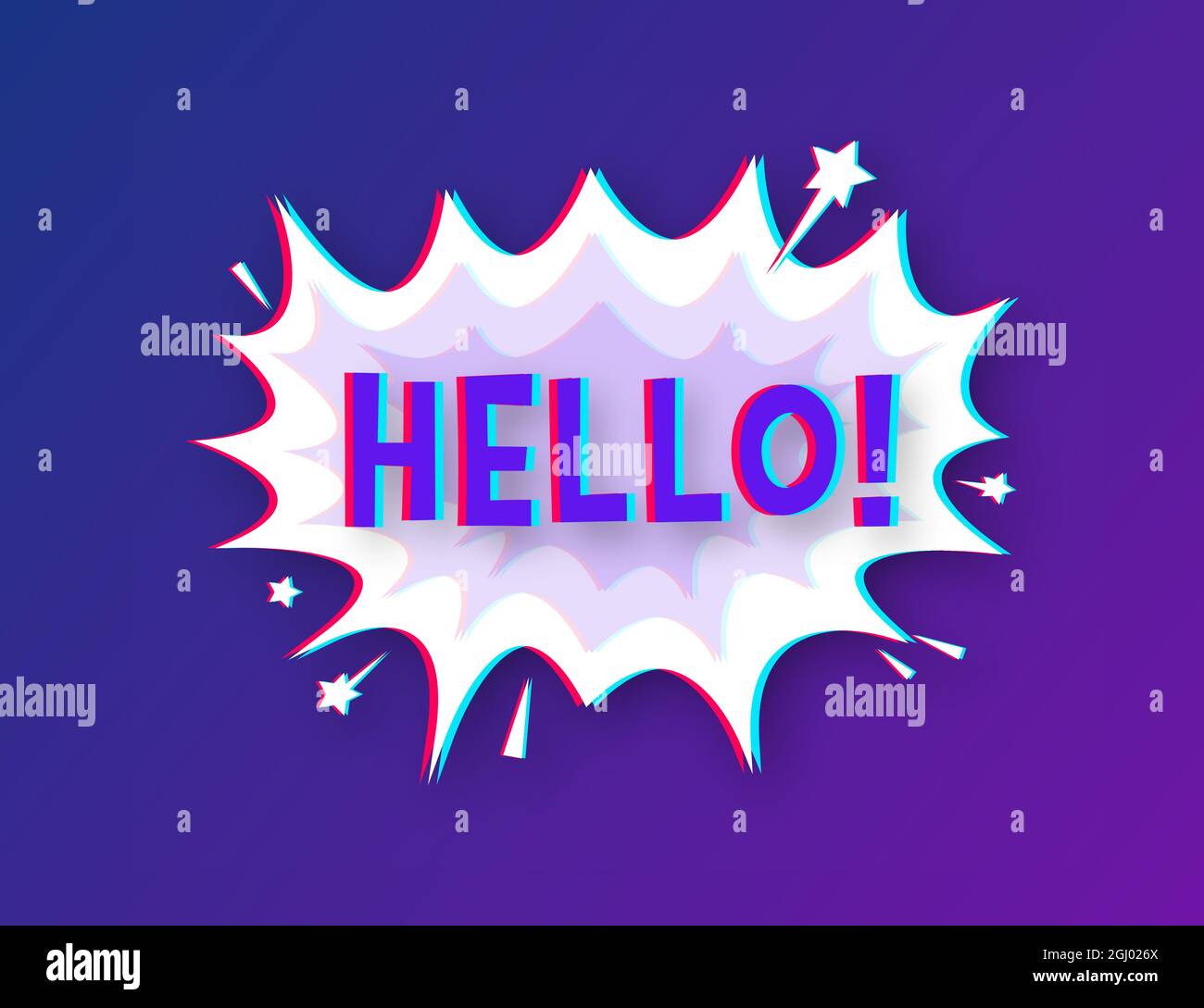 Comic speech bubbles with text Hello. Glitch icon. Vintage cartoon ...