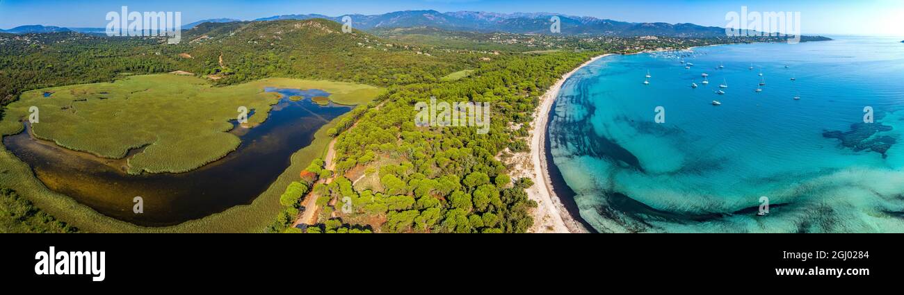 France, Corse-du-Sud (2A) Aerial view of Pinarellu beach Stock Photo ...