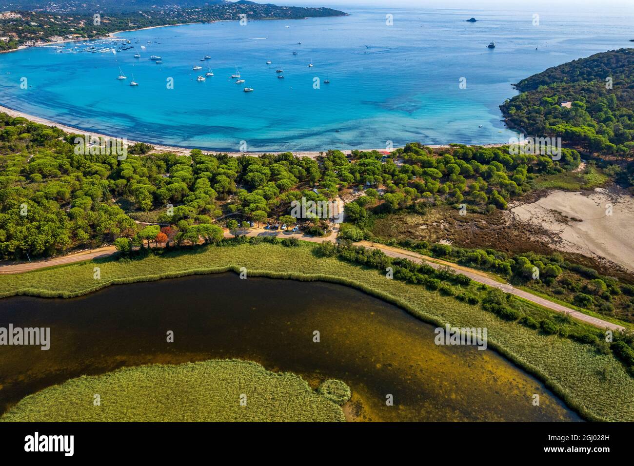 France, Corse-du-Sud (2A) arerial view of Pinarellu beach, Padulatu ...