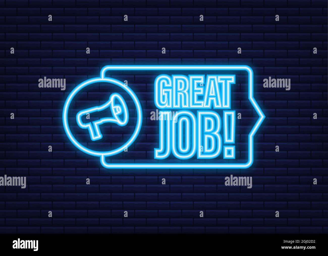 Megaphone banner with Great job. Neon icon. Web design. Vector stock ...