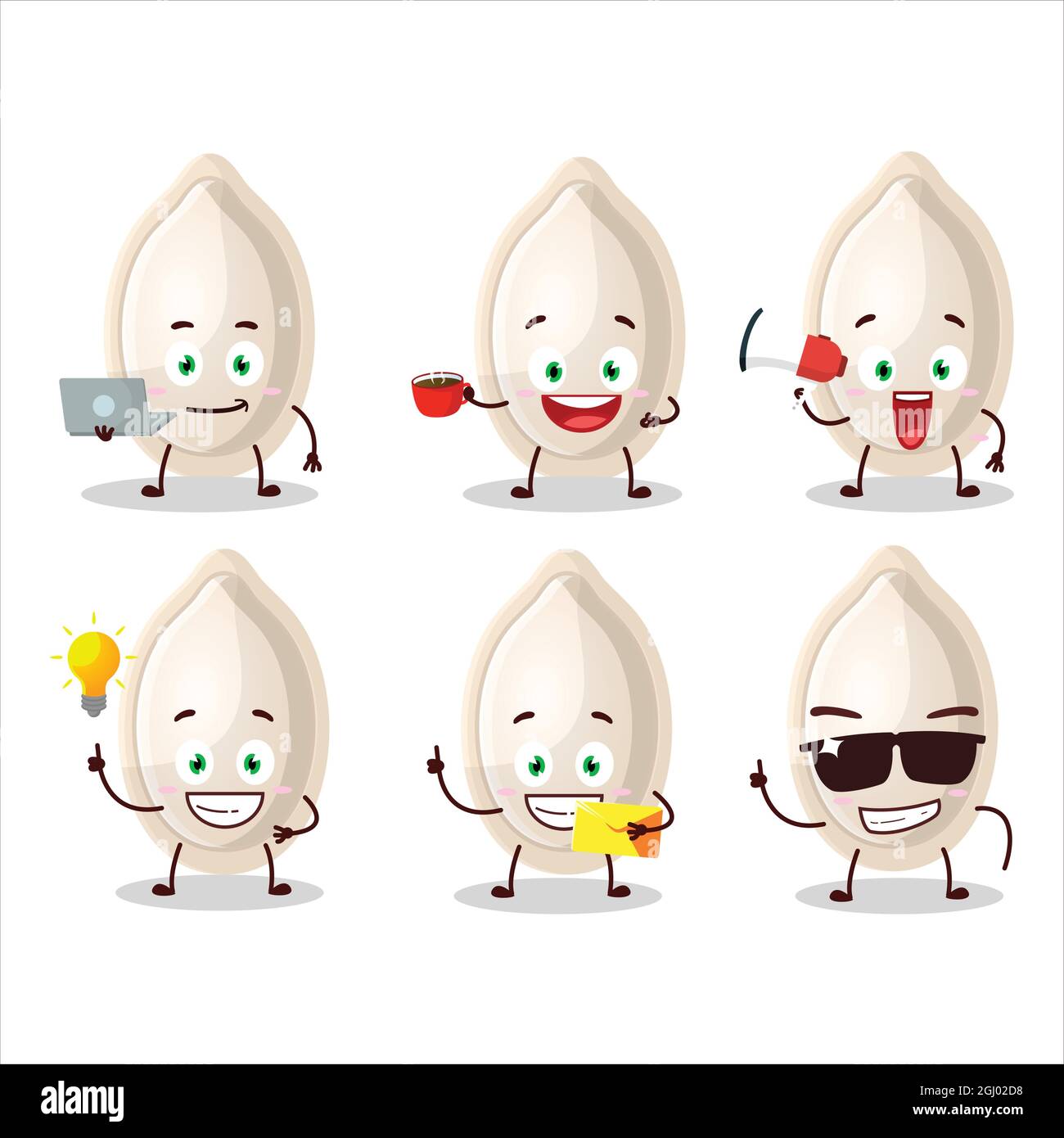 Pumpkin seed cartoon character with various types of business emoticons ...