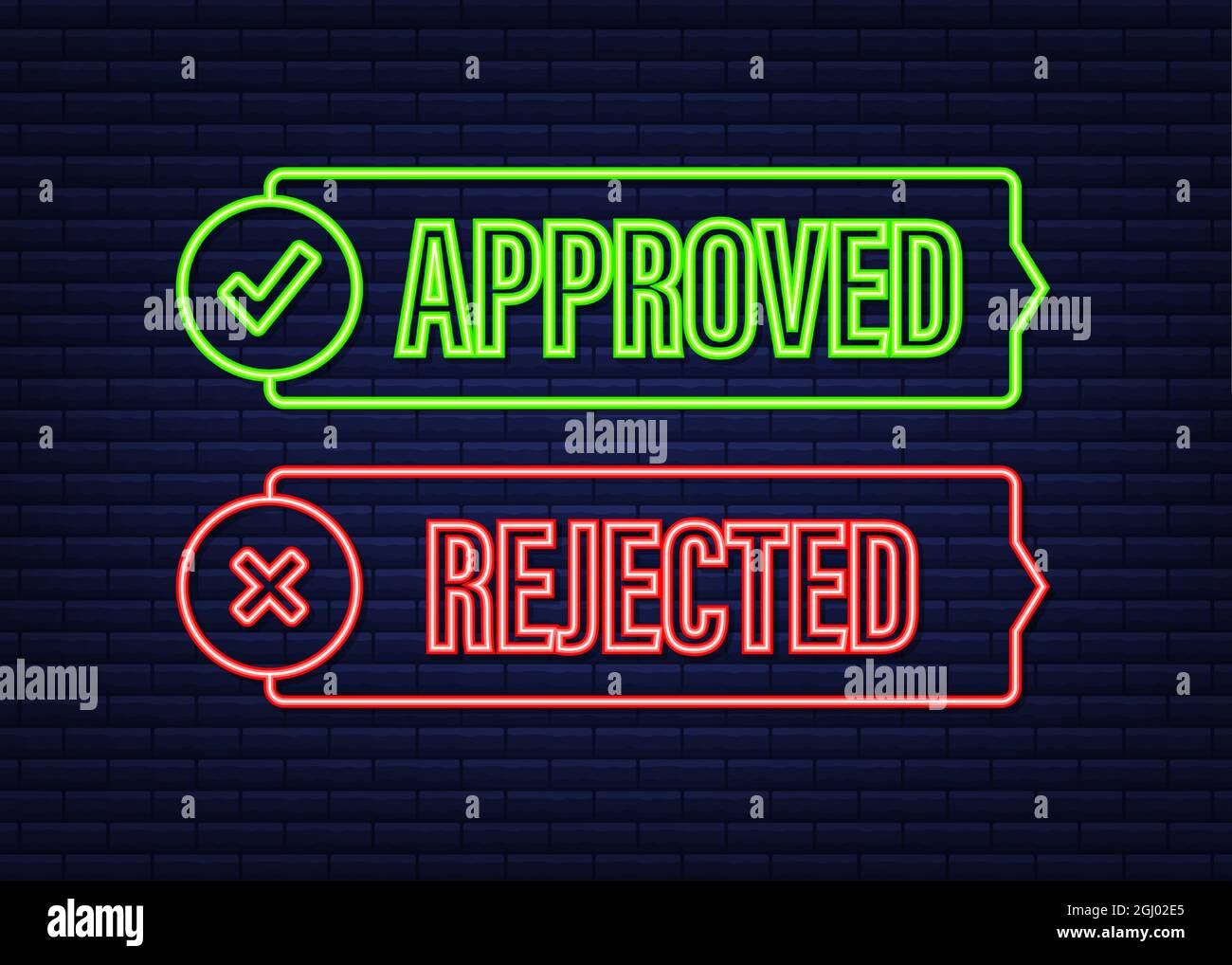 Approved and rejected label sticker icon. Neon icon. Vector stock ...