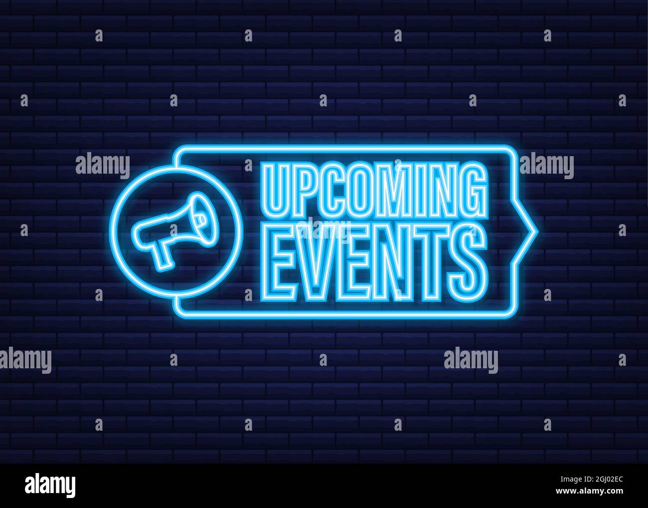 Megaphone, business concept with text upcoming events. Neon icon. Vector stock illustration ...