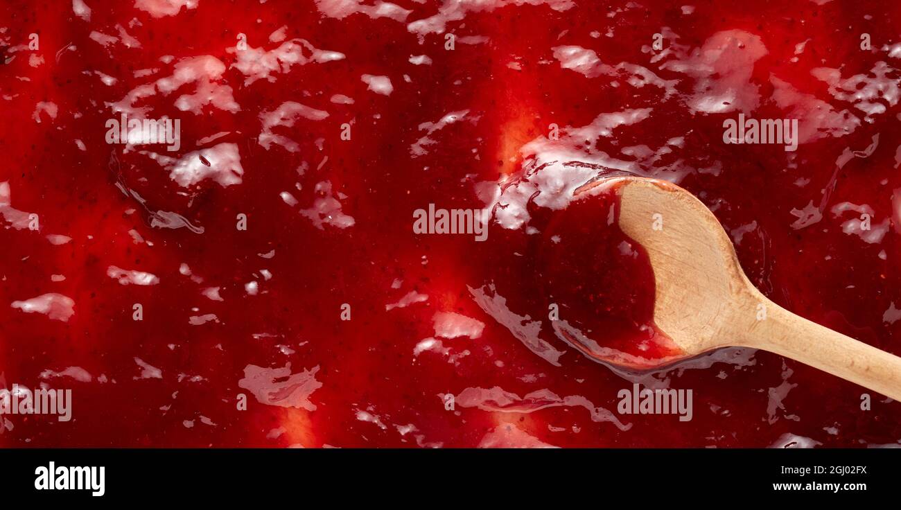 Panorama banner background texture of red berry jam, preserve or jelly ...