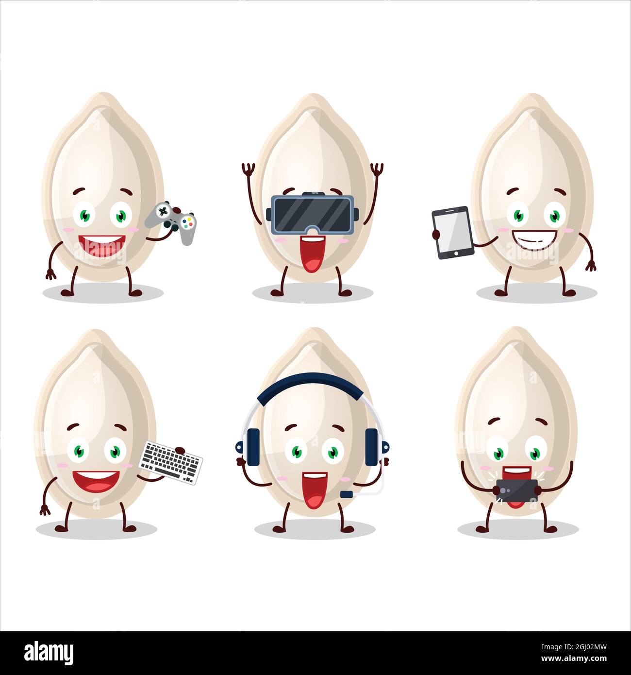 Pumpkin seed cartoon character are playing games with various cute ...