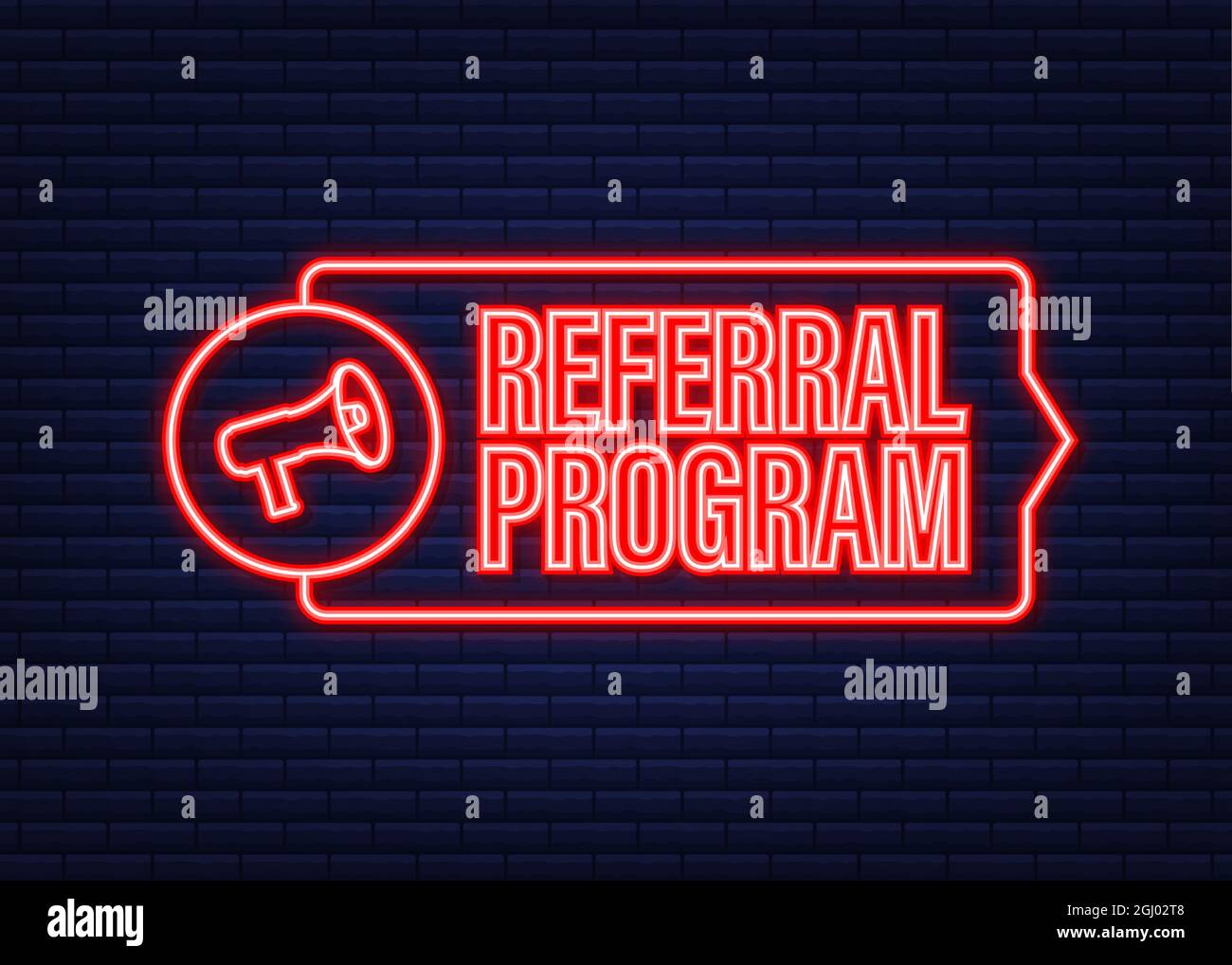 Megaphone with Referral program. Neon icon. Vector illustration Stock ...