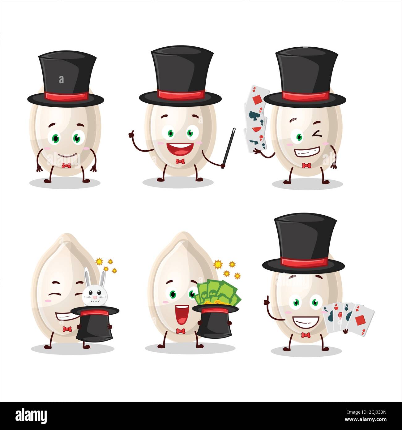 A pumpkin seed Magician cartoon character perform on a stage. Vector ...