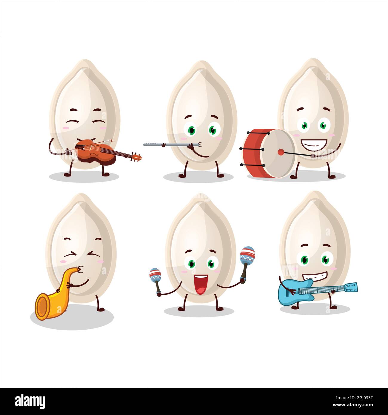 Cartoon character of pumpkin seed playing some musical instruments ...