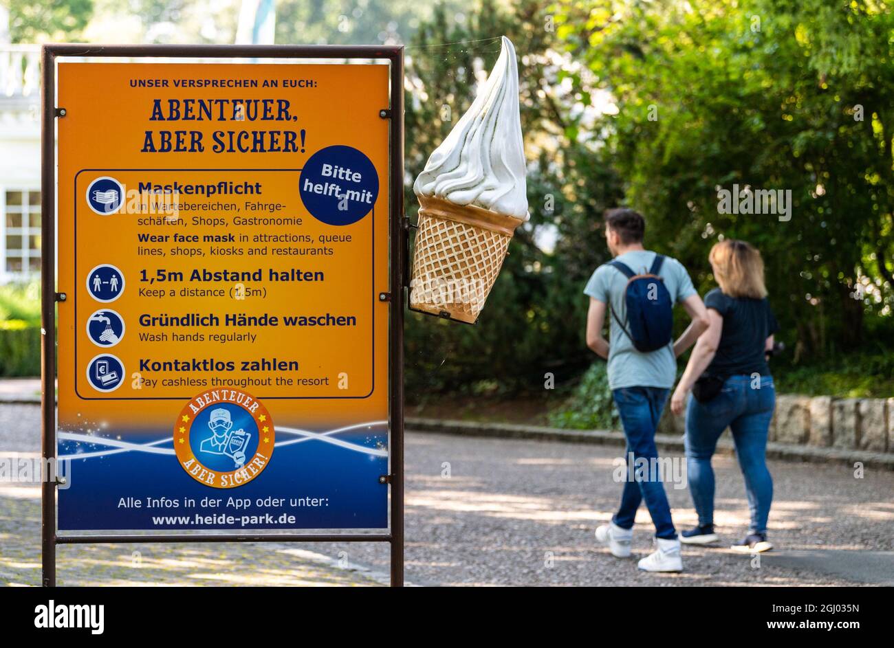 Soltau, Germany. 03rd Sep, 2021. A sign with rules is posted at Heide ...