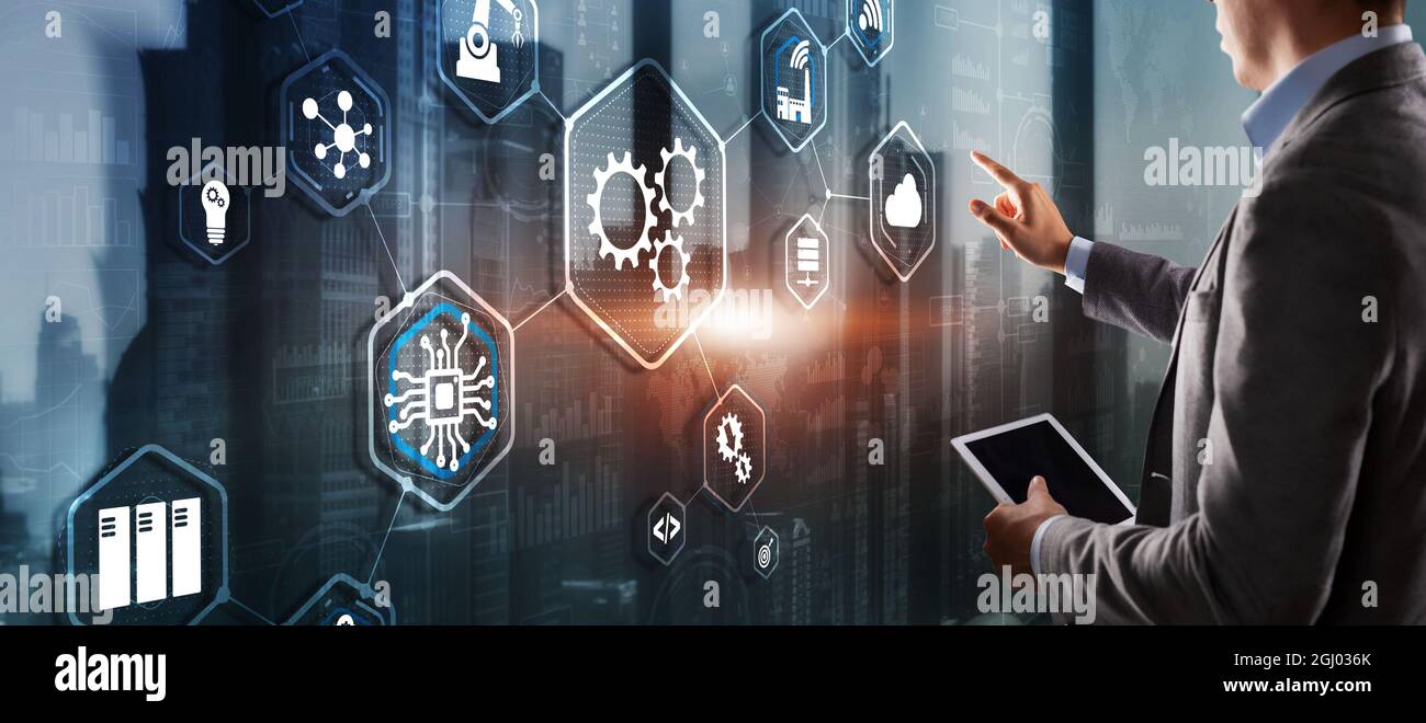 3D Virtual screen dashboard with project management with icons of ...