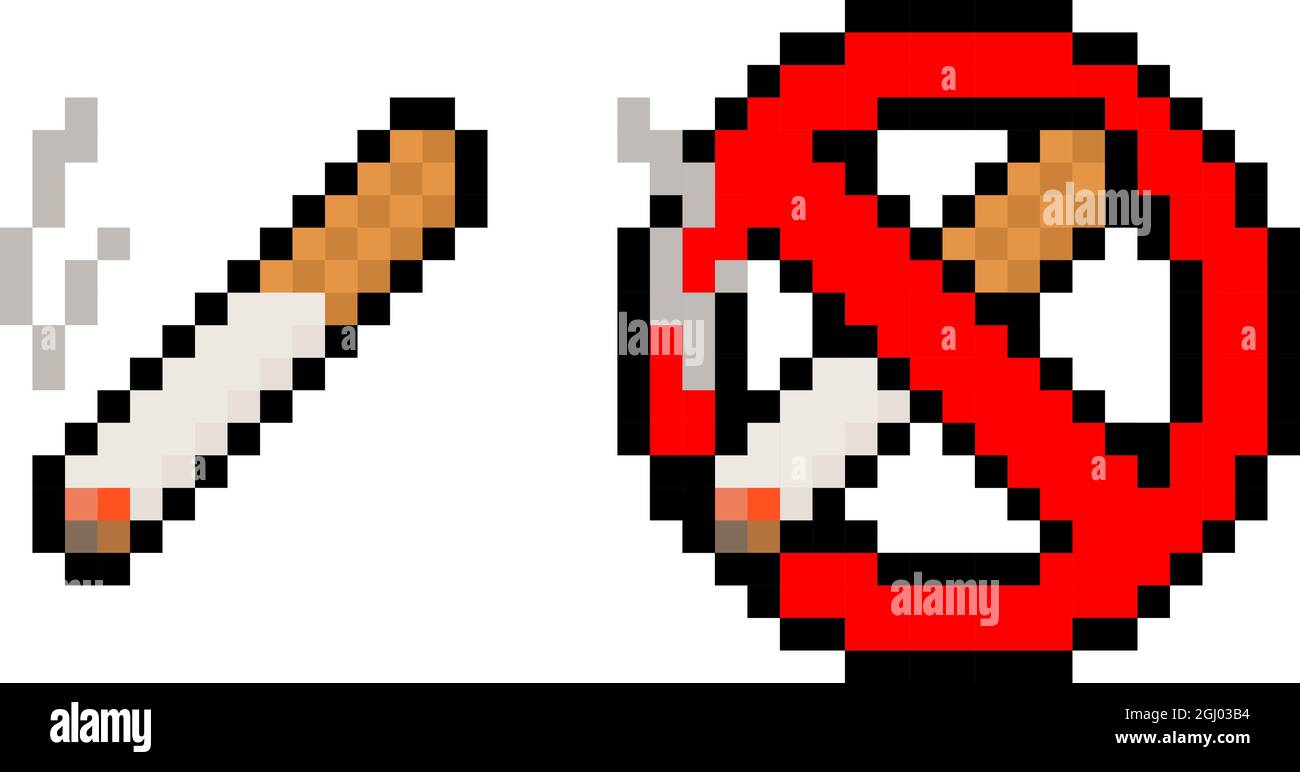 Pixel 8 bit cigarette and no smoking sign - vector, isolated Stock ...