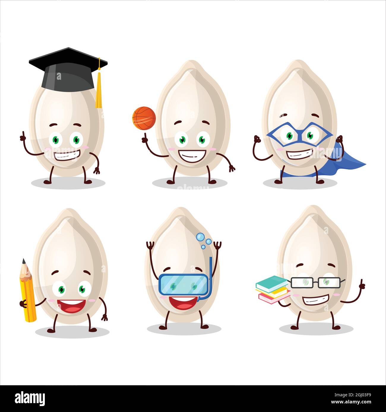 School student of pumpkin seed cartoon character with various ...