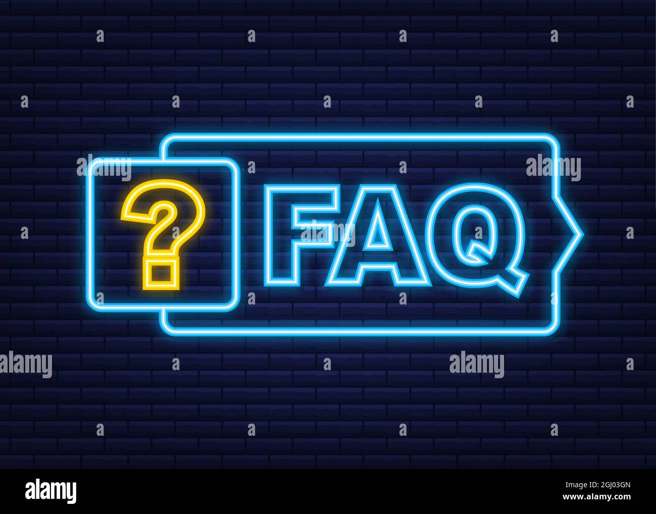 Frequently asked questions FAQ banner. Neon icon. Computer with ...