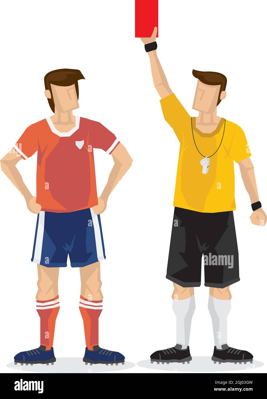 Soccer football referees give out a red card on white background. Flat ...