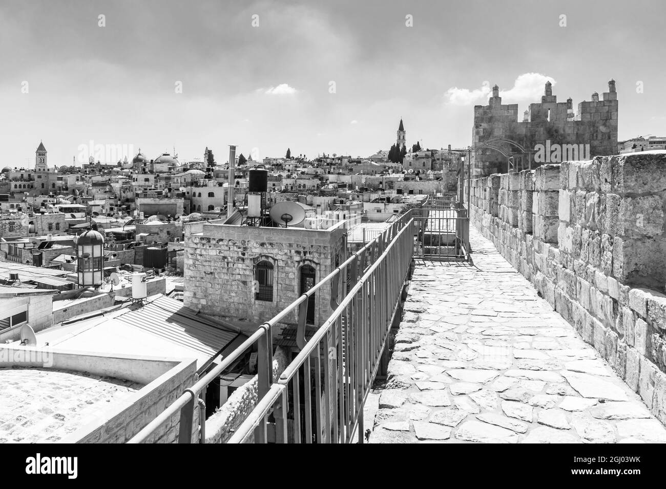Jerusalem, Israel - August 30, 2021: View of old city rooftops and the ...
