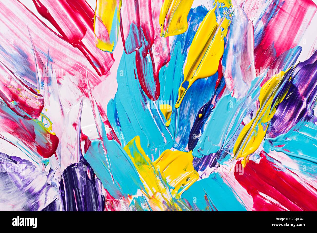 Color abstract acrylic painting background with blue, white, yellow and ...