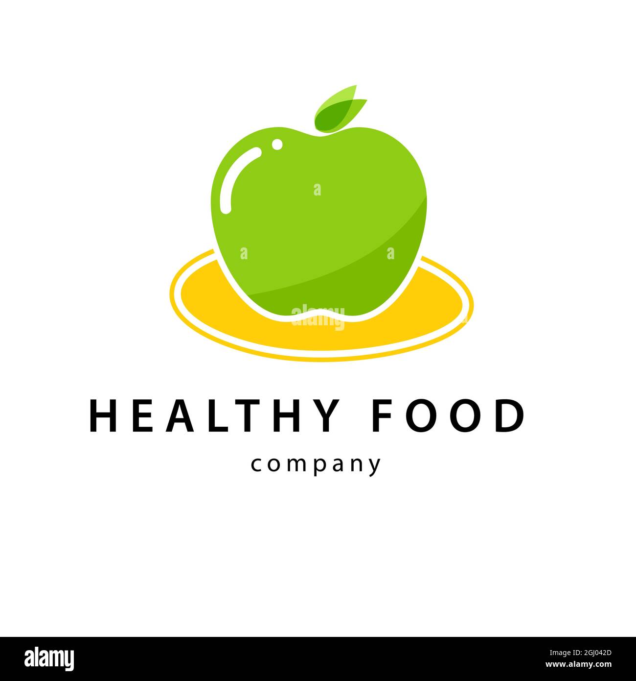 Green apple on plate. Logo of company healthy food. Vector symbol Stock ...