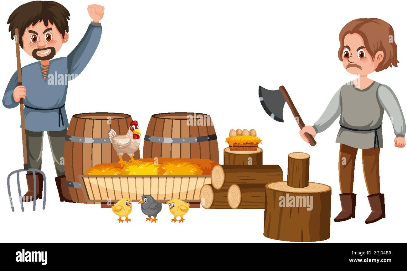 Medieval peasants cartoon character illustration Stock Vector Image ...