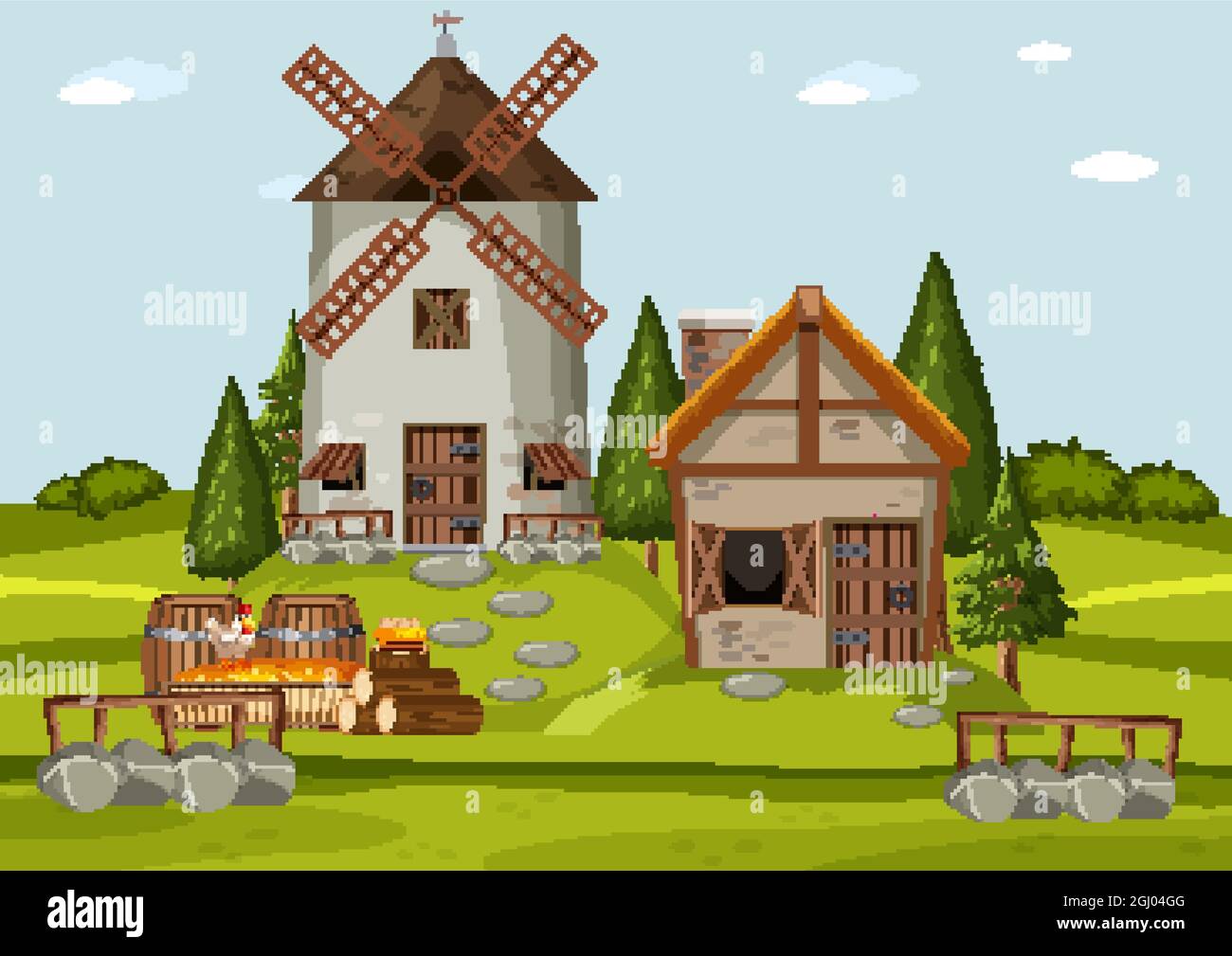 Medieval house style outdoor scene illustration Stock Vector Image ...