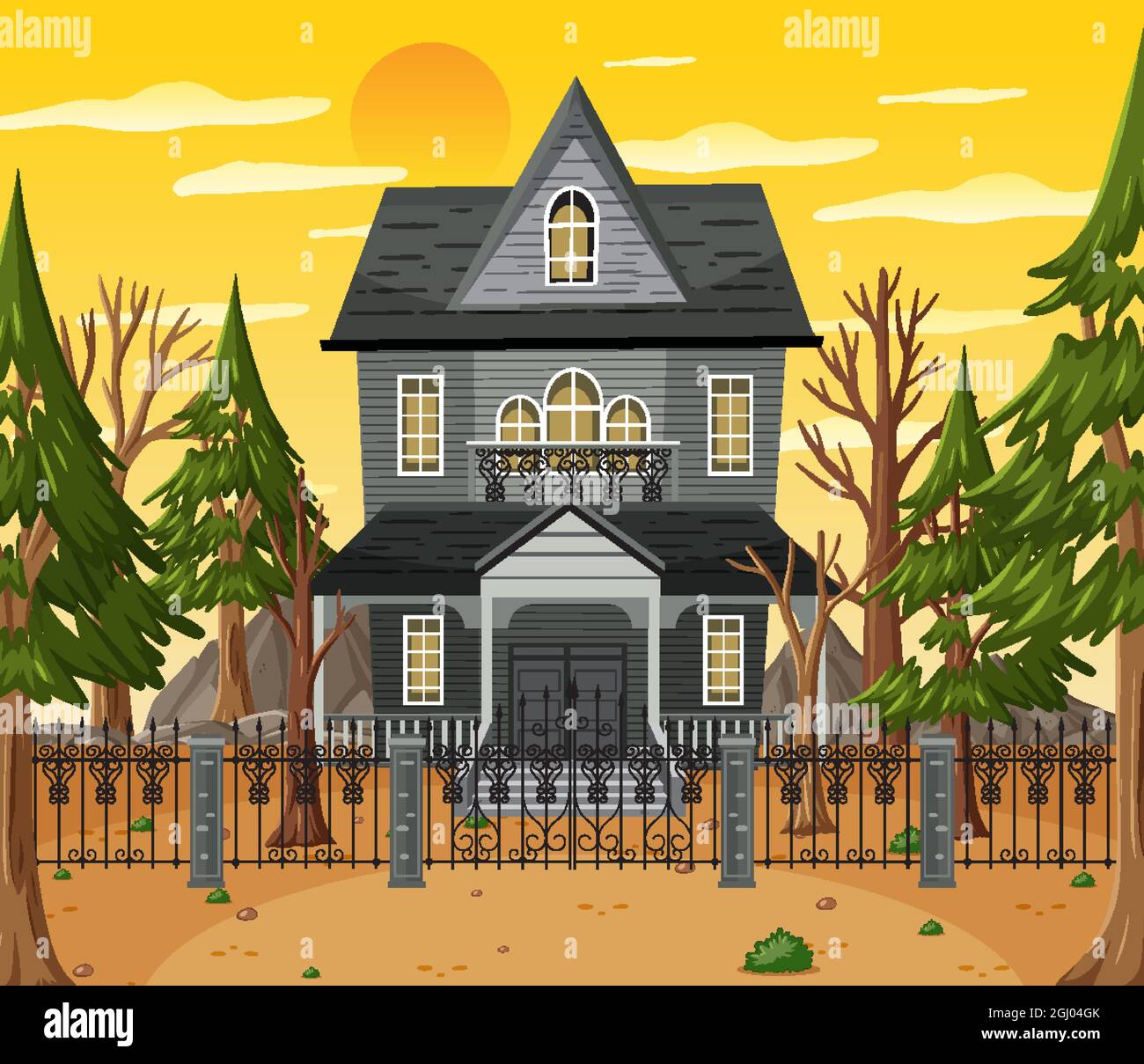 Haunted halloween mansion at daytime illustration Stock Vector Image ...