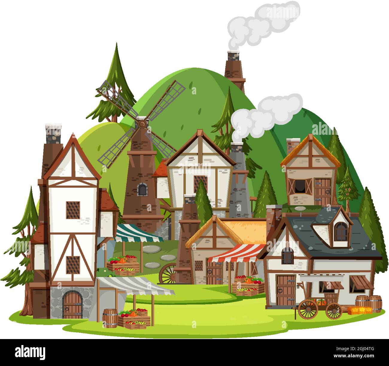 Cartoon Medieval Village