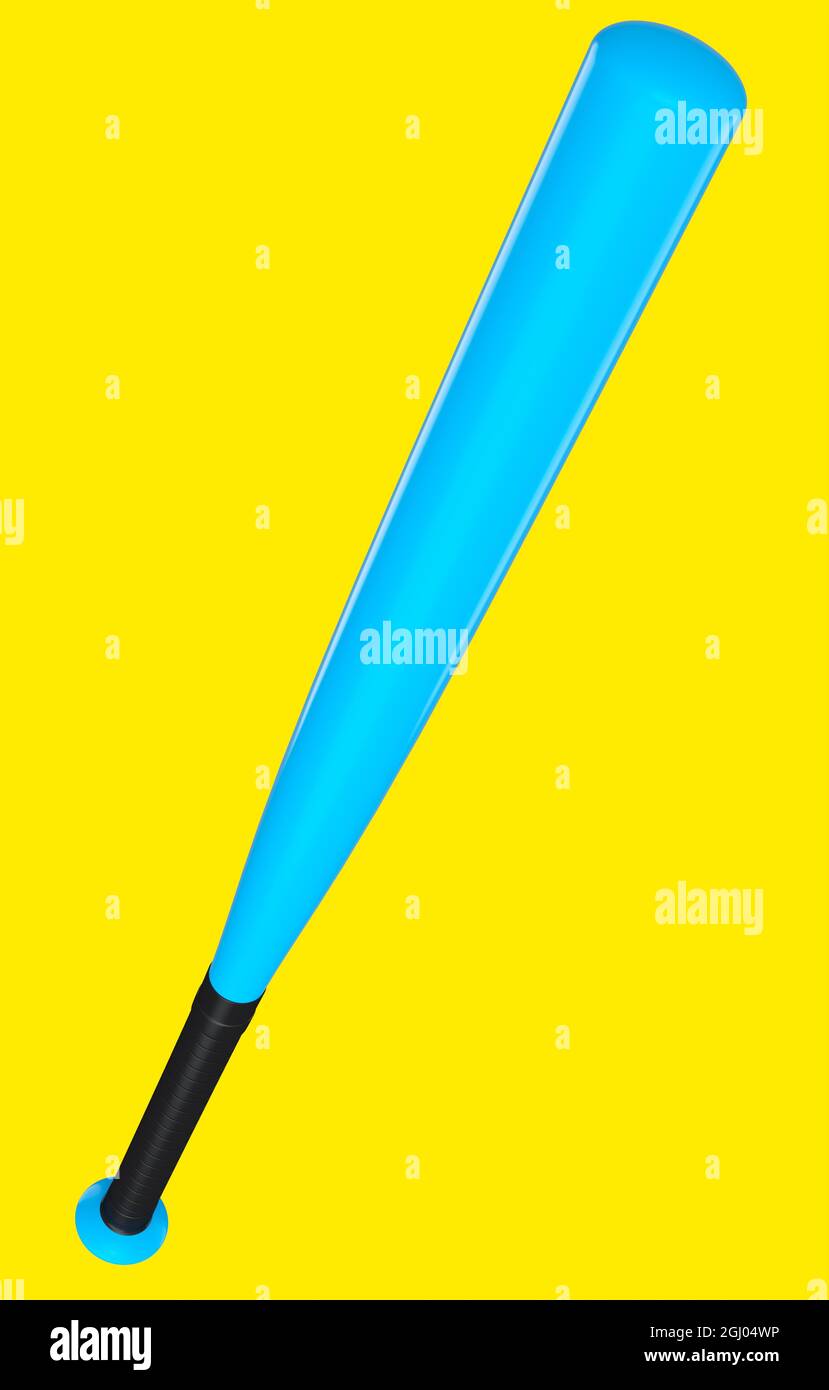 Blue rubber professional softball or baseball bat isolated on yellow ...