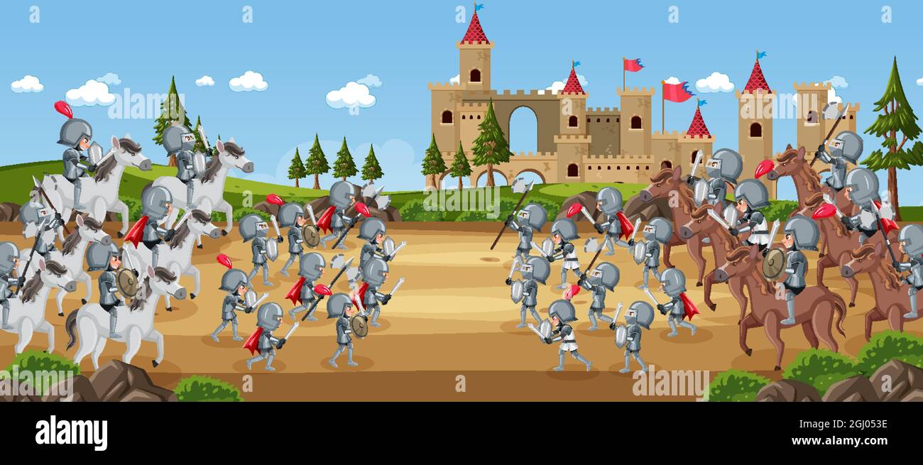 Medieval war cartoon scene illustration Stock Vector Image & Art - Alamy