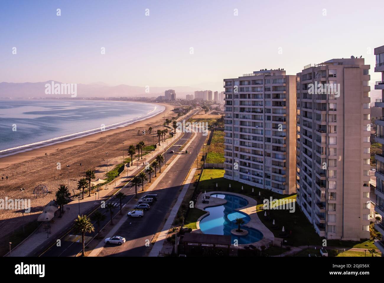 Sandy beach in La Serena in the sunrise Stock Photo - Alamy