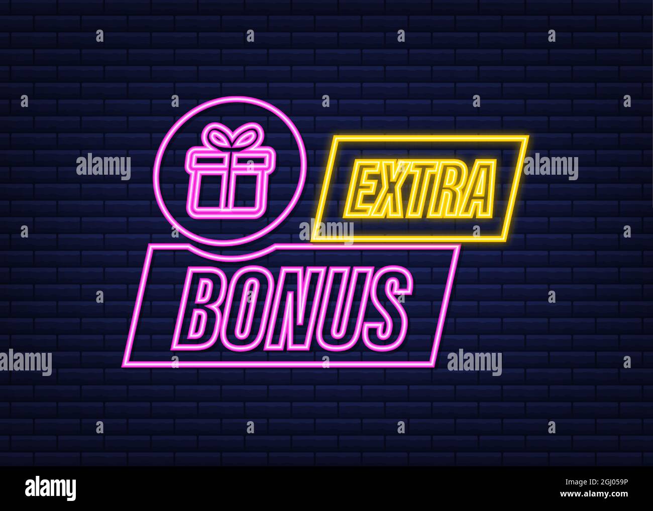 Extra Bonus for promotion design. Neon icon. Discount banner promotion ...
