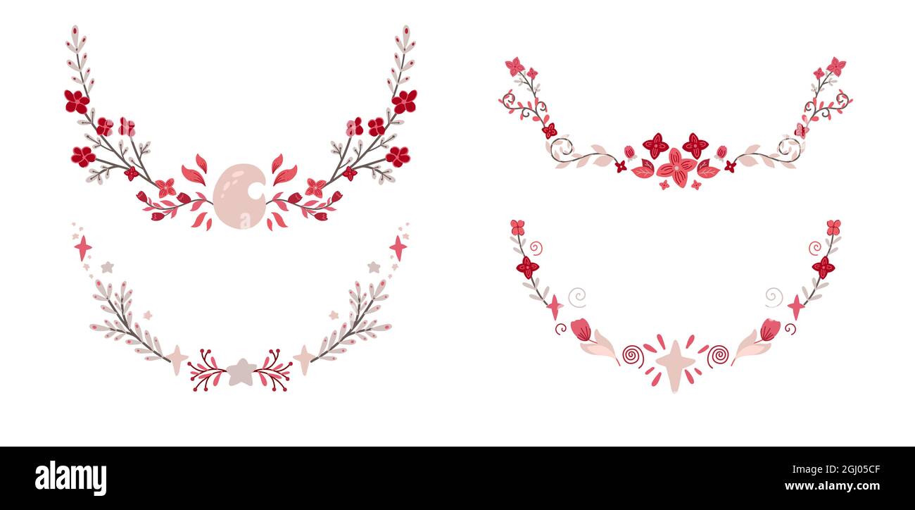 Set of semicircular delicate frame with twig, moon and star. Vector ...