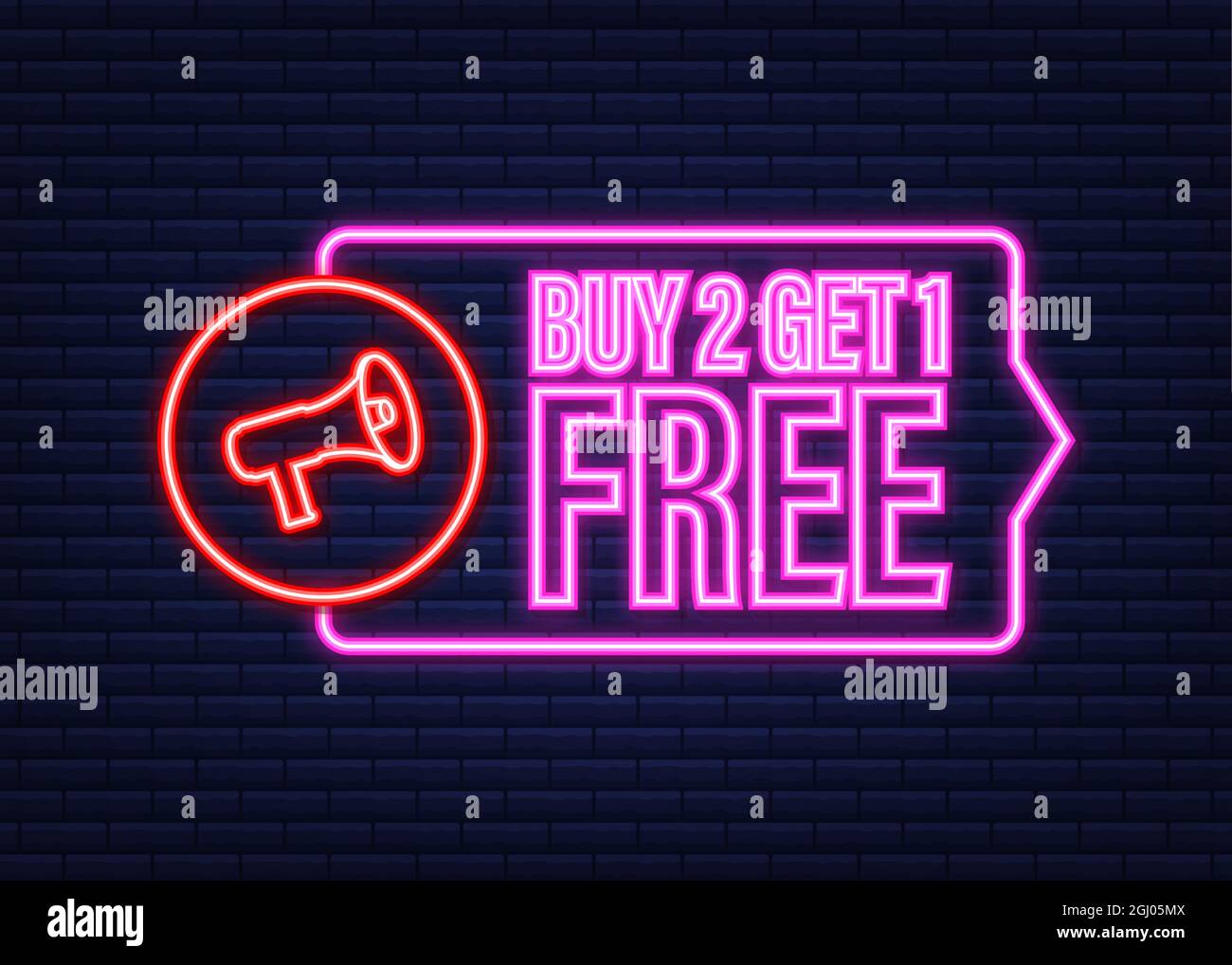 Buy 2 Get 1 Free, sale tag, banner design template. Neon icon. Vector ...