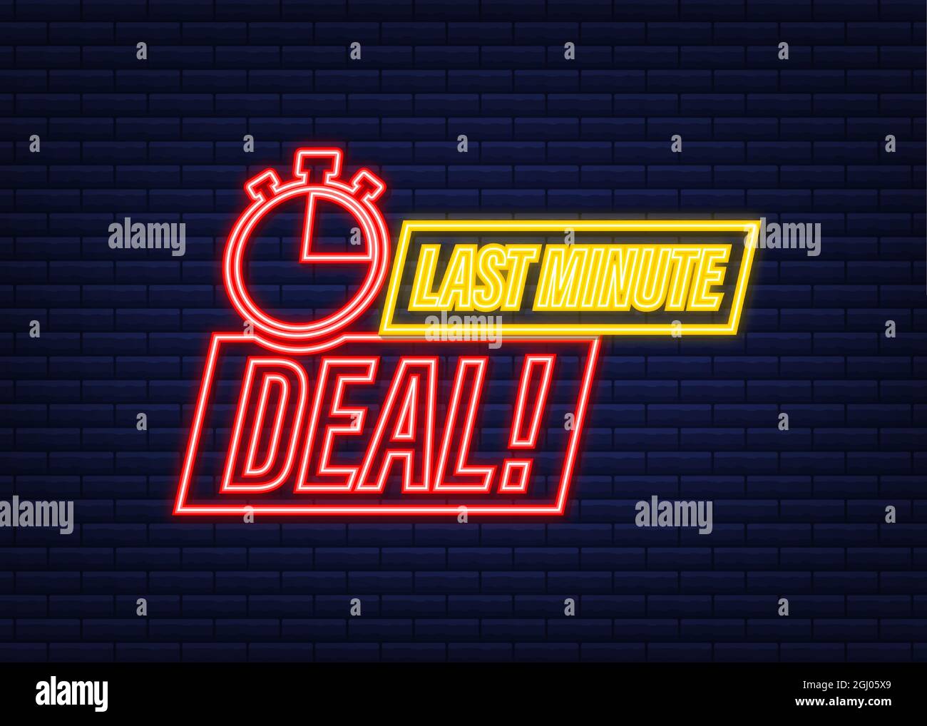Last minute deal button sign, alarm clock countdown logo. Neon icon ...