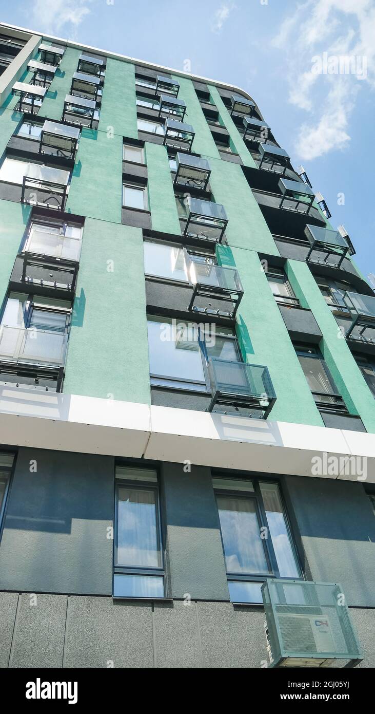 Fragment of new residential complex with buildings exterior, luxury ...
