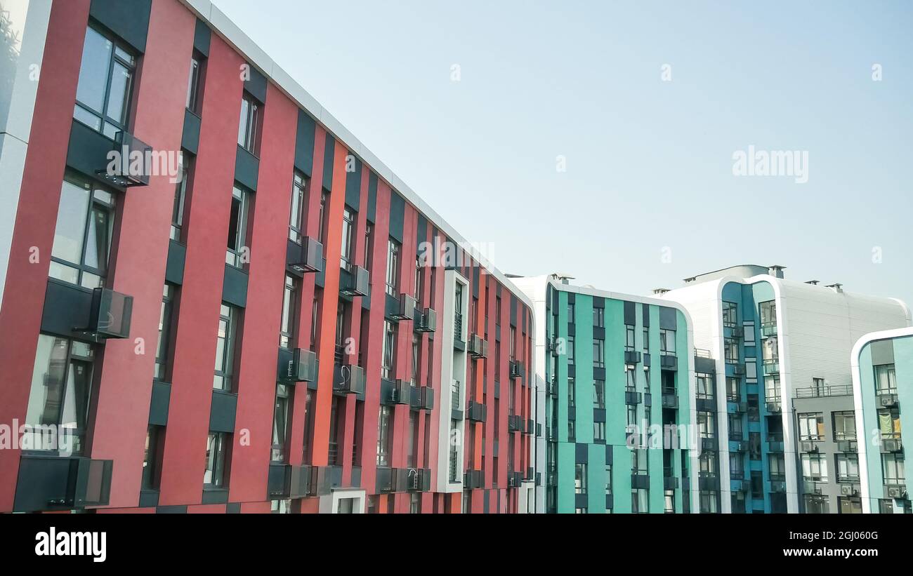 Fragment of new residential complex with buildings exterior, luxury ...