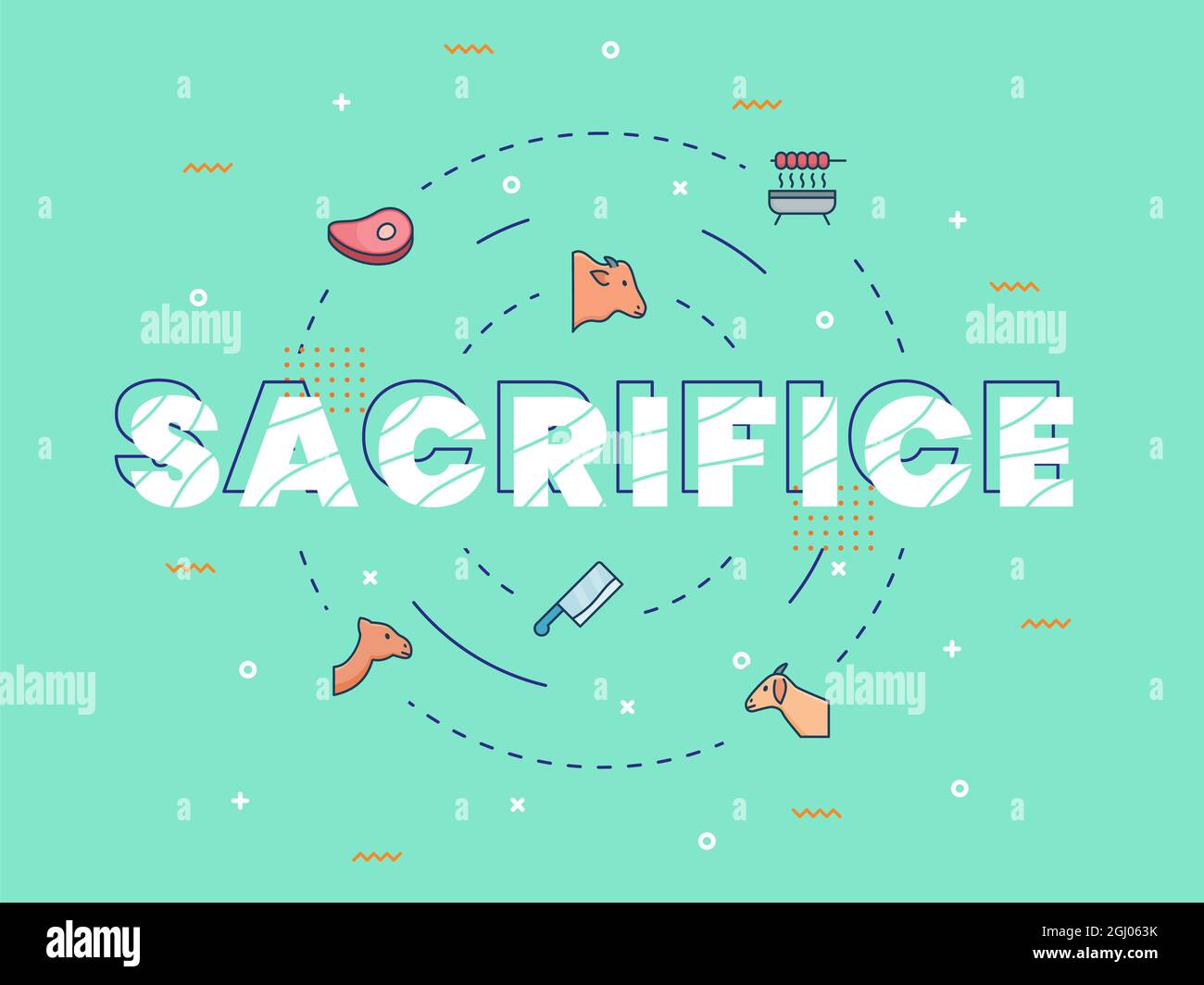sacrifice lettering around circle set icons package green isolated ...