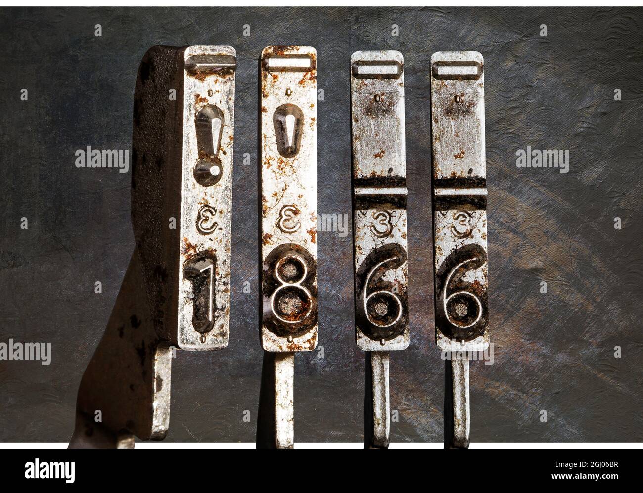 vintage old typewriter hammers with the date 1866 Stock Photo - Alamy