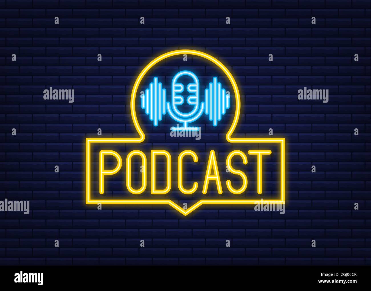 Podcast neon icon. Badge, icon, stamp, logo. Neon icon. Vector stock ...