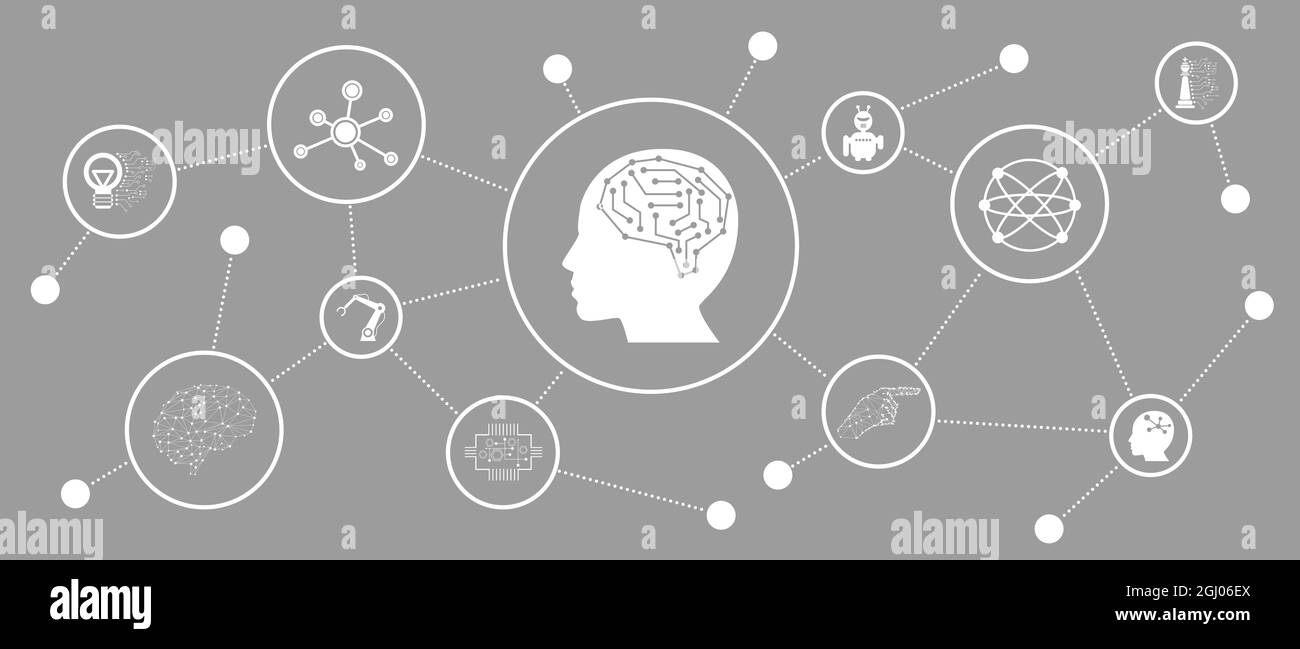 Concept of artificial intelligence with connected icons Stock Photo - Alamy