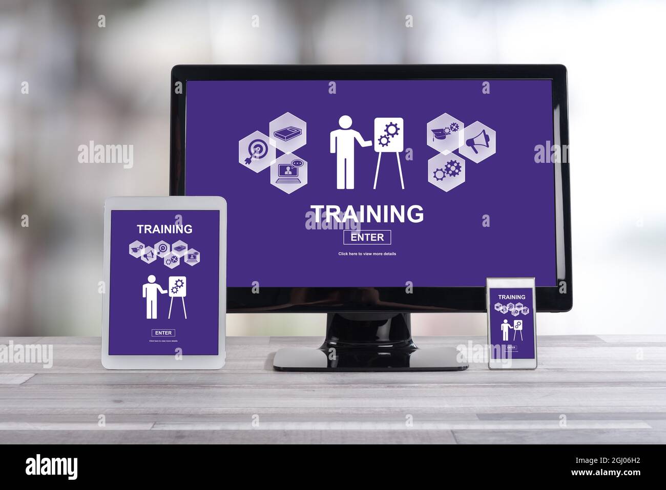 Training concept shown on different information technology devices ...