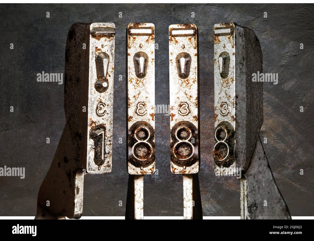 vintage old typewriter hammers with the date 1888 Stock Photo - Alamy