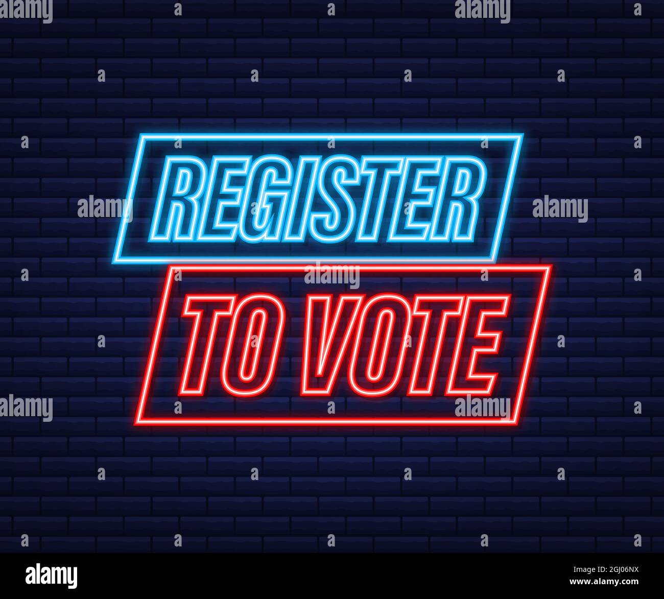Register to vote written on blue label. Neon icon. Advertising sign ...