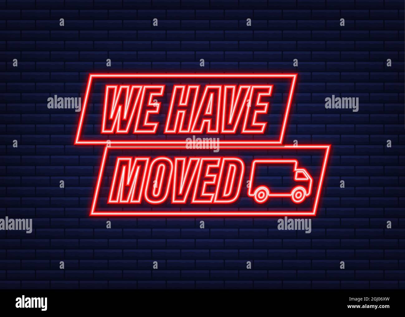 We're moving neon icon badge. Ready for use in web or print design ...