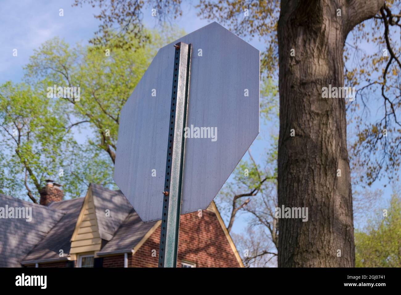 The back of a standard octagonal Stop sign. In Arlington, Virginia ...