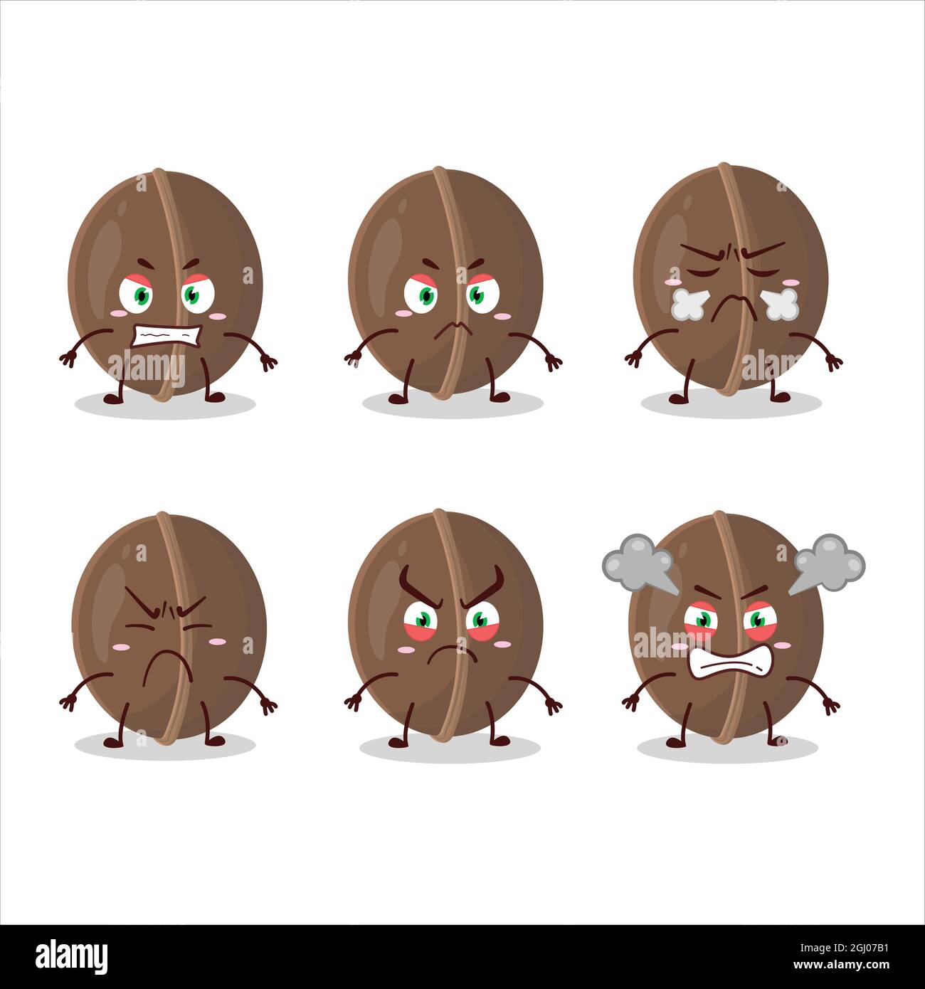 Walnuts cartoon character with various angry expressions. Vector ...