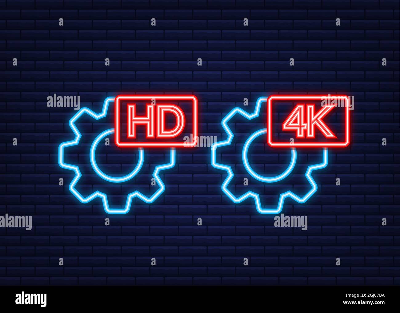 HD and 4k video settings sign. Neon icon. Vector stock illustration ...