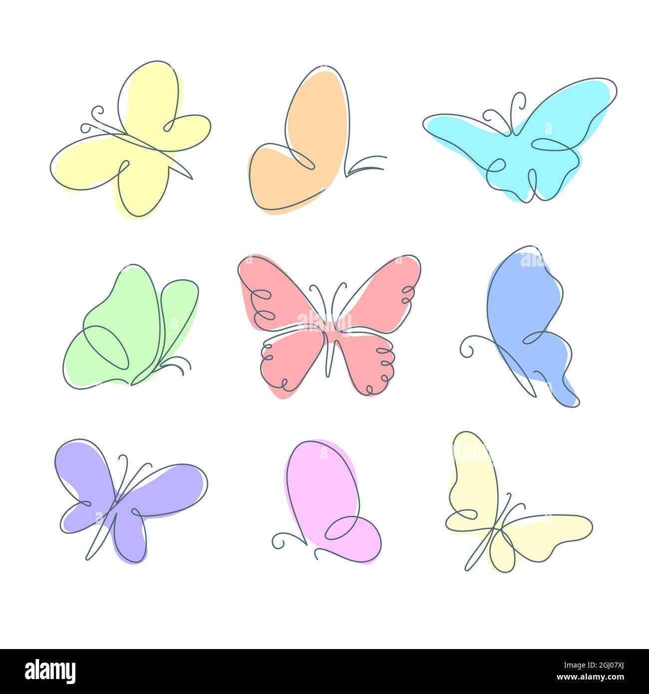Hand drawn butterfly outline pack Vector illustration Stock Vector ...